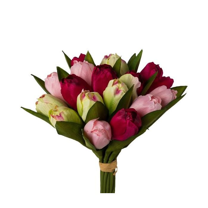 Kunstblumen Strauß Tulpen DRELI, rosa-pink-grün, 30cm