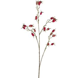 Kunstzweig Heckenrose GLUHEN mit Hagebutten, Glitzer, rot, 75cm