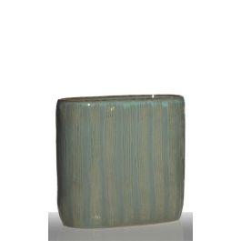 Blumentopf BEDELIA, oval, Linien, blau-grün, 27,2x13,6x25,2cm