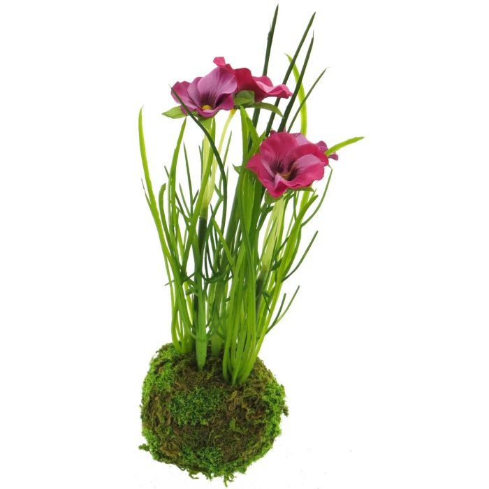 Künstliches Stiefmütterchen SHUQIAO mit Gras, Moosball, pink, 25cm