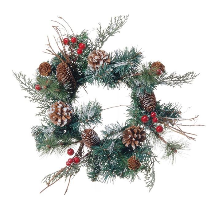 Kunst Kranz Kiefer, Zeder MIRANDA, Beeren, Zapfen, beschneit, grün-rot ...