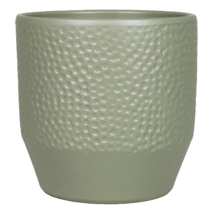 Keramik Übertopf BIHAM, Hammerschlag Muster, olivgrün-matt, 16cm, Ø17,5cm