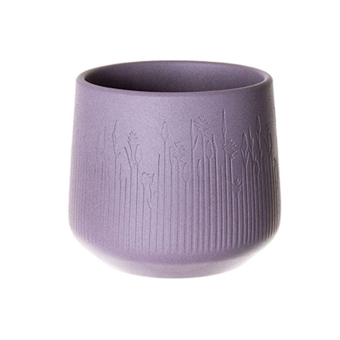 Blumentopf ZIOKA aus Keramik, florales Muster, matt-lila, 15,8cm, Ø18cm