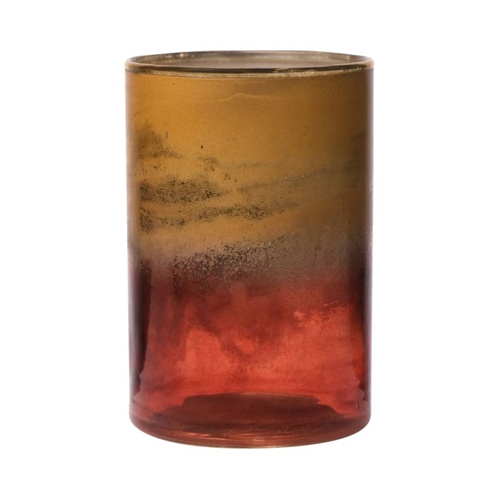 Maxi Glas Teelichthalter RIGOBERTO, Oben gold, rot-klar, 15cm, Ø10cm
