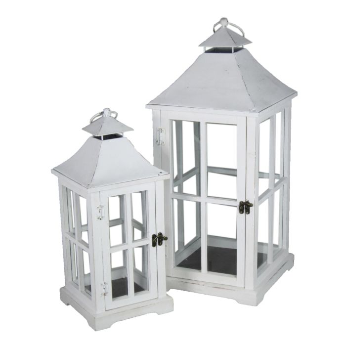 Vintage Laterne MASHA, 2 Stück, weiß, 46cm, 58cm