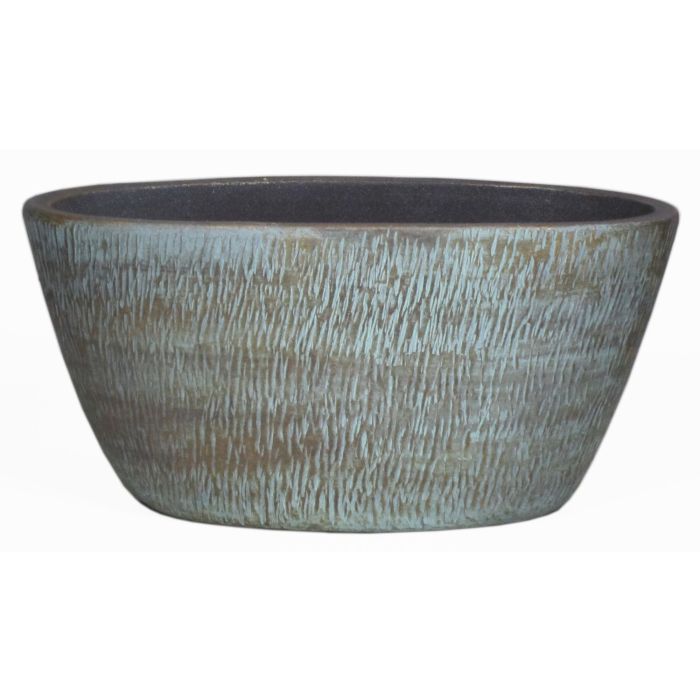 Pflanzentopf AGAPIOS aus Keramik, oval, maritim, grün-braun, 30x15x14cm